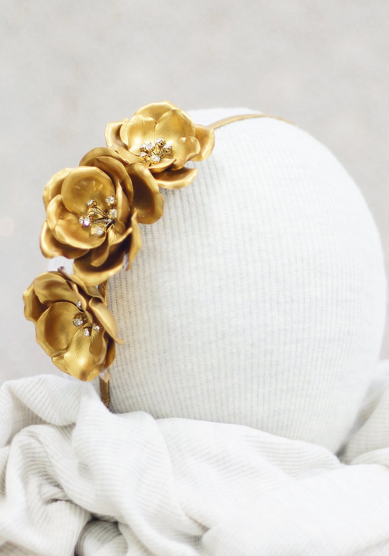 Gold flower headbandgreek headband made by polymner clay | Etsy
