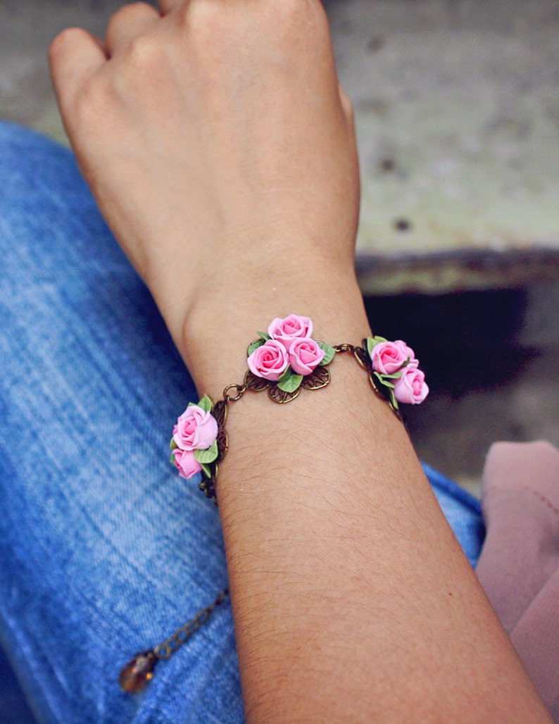 Pink Rose Bracelet Flowers Bracelet Vintage Bracelet | Etsy
