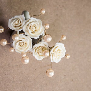 Ivory Rose Clay Flower Hair Pins (set 5) - Flower Hair Pin - Bridal ...