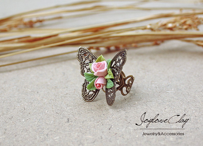 Butterfly and Flowers Ring, Vintage Ring , Jewelry , Bronze - Etsy