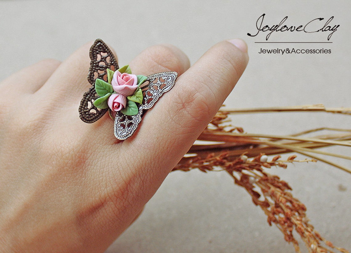 Butterfly and Flowers Ring, Vintage Ring , Jewelry , Bronze - Etsy