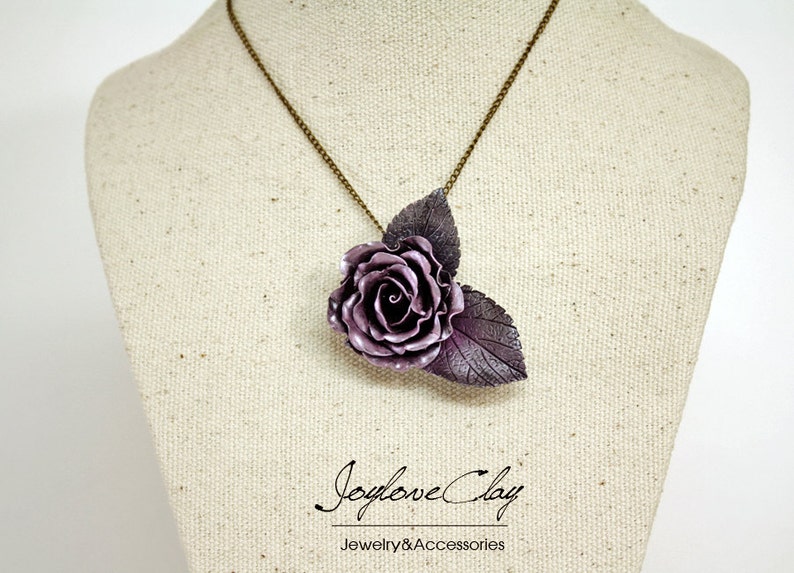 Purple Silver Rose Necklace ,handmade Flowers Necklace - Etsy