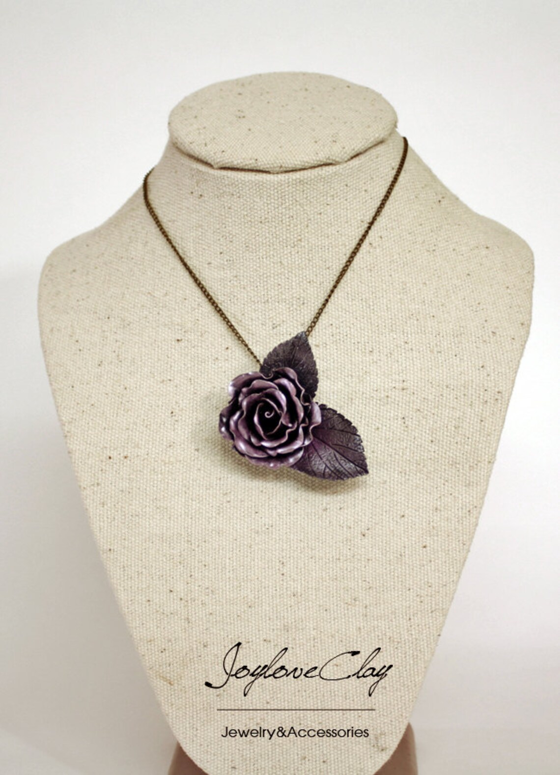 Purple Silver Rose Necklace handmade Flowers Necklace | Etsy