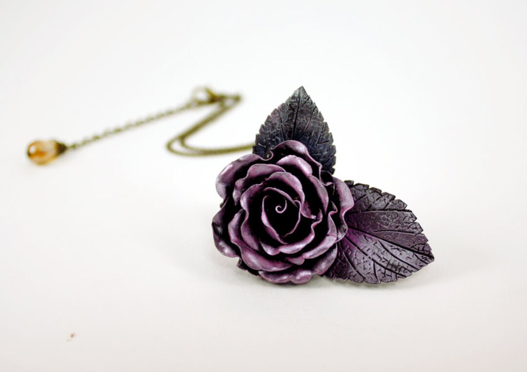 Purple Silver Rose Necklace ,handmade Flowers Necklace - Etsy