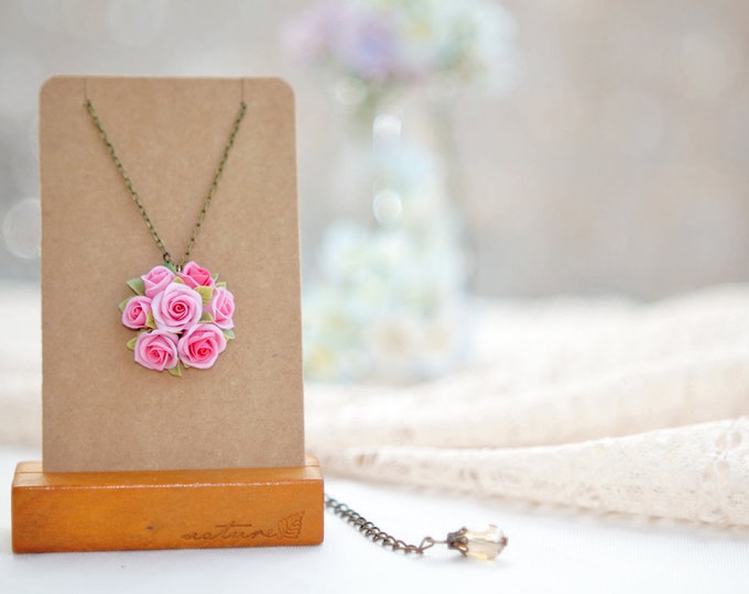 Pink Rose Flowers Necklace ,polymer Clay Handmade Rose - Etsy