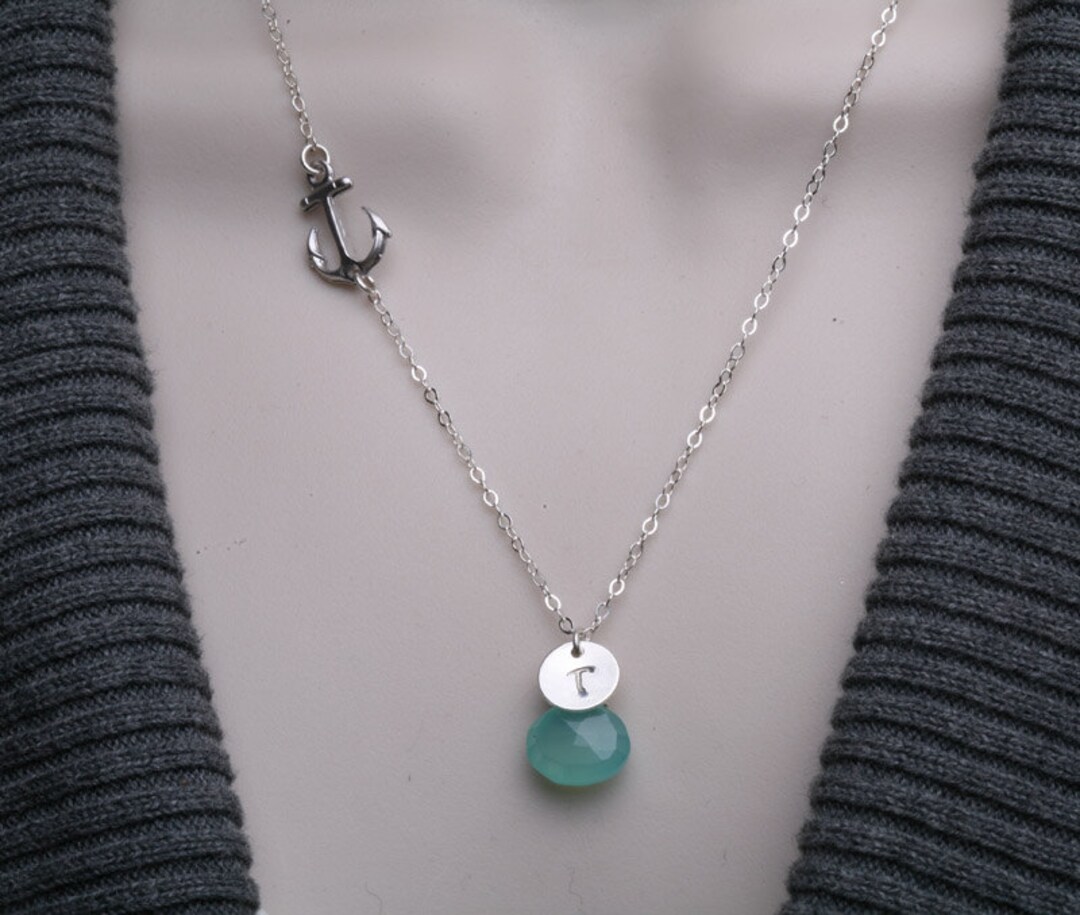 Sideways Anchor Necklace With Custom Initial Stone Charms,hope Strength ...