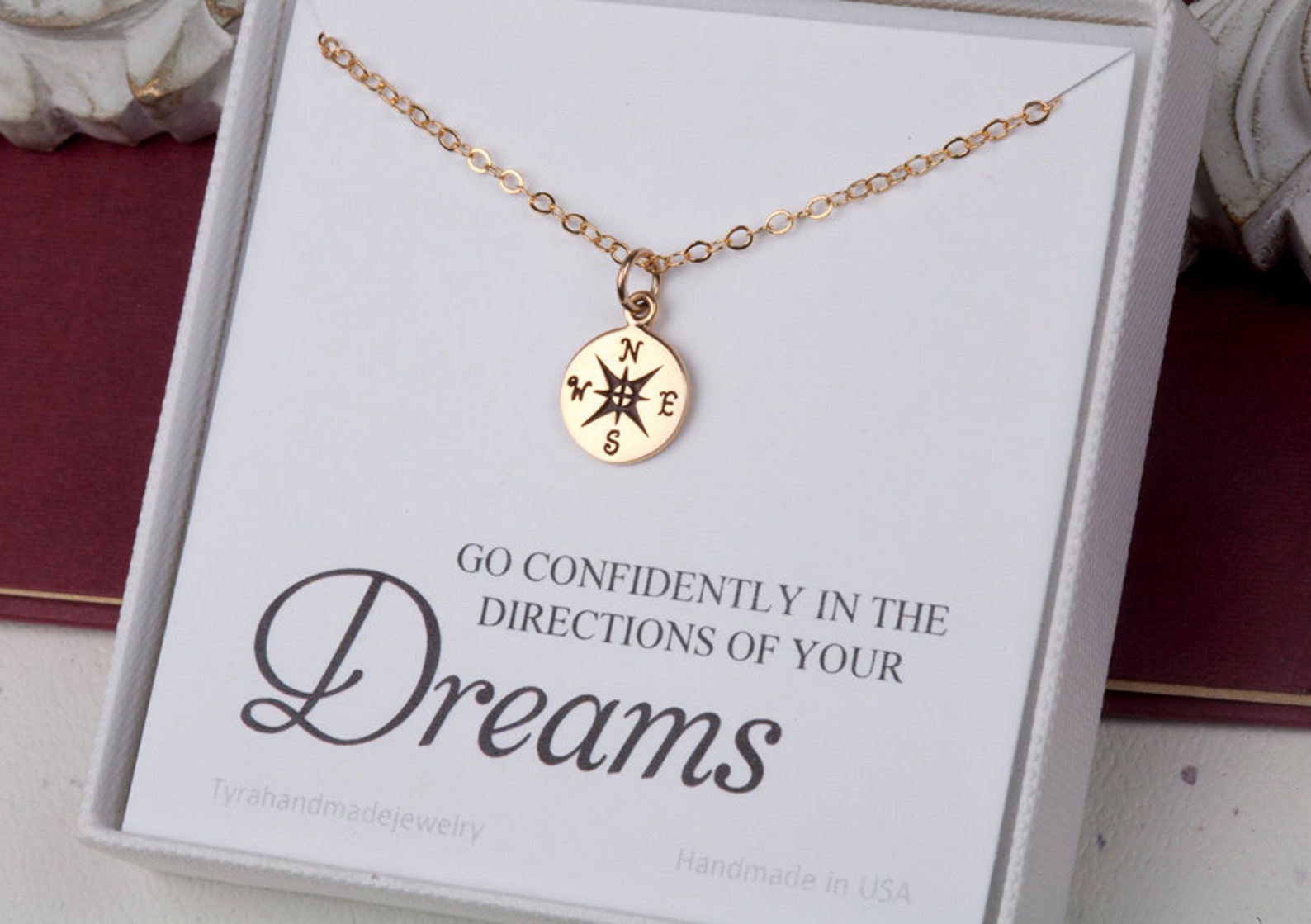 Compass Necklace With Custom Jewelry Card,congratulation Graduation ...