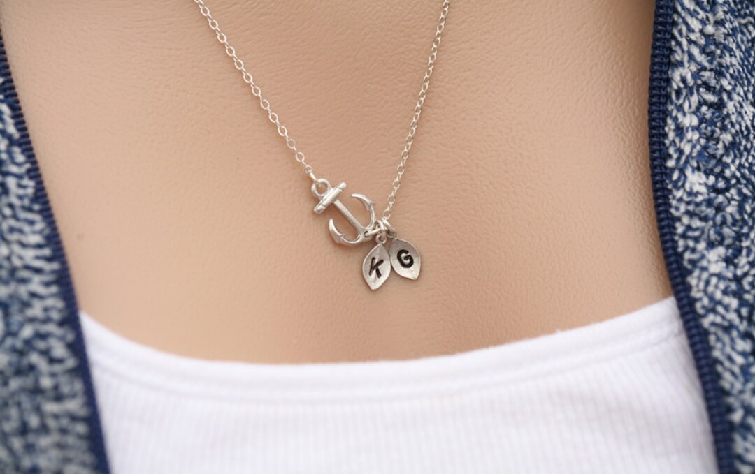 Personalized Sideways Anchor Necklace With Custom Initial Leave,hope ...
