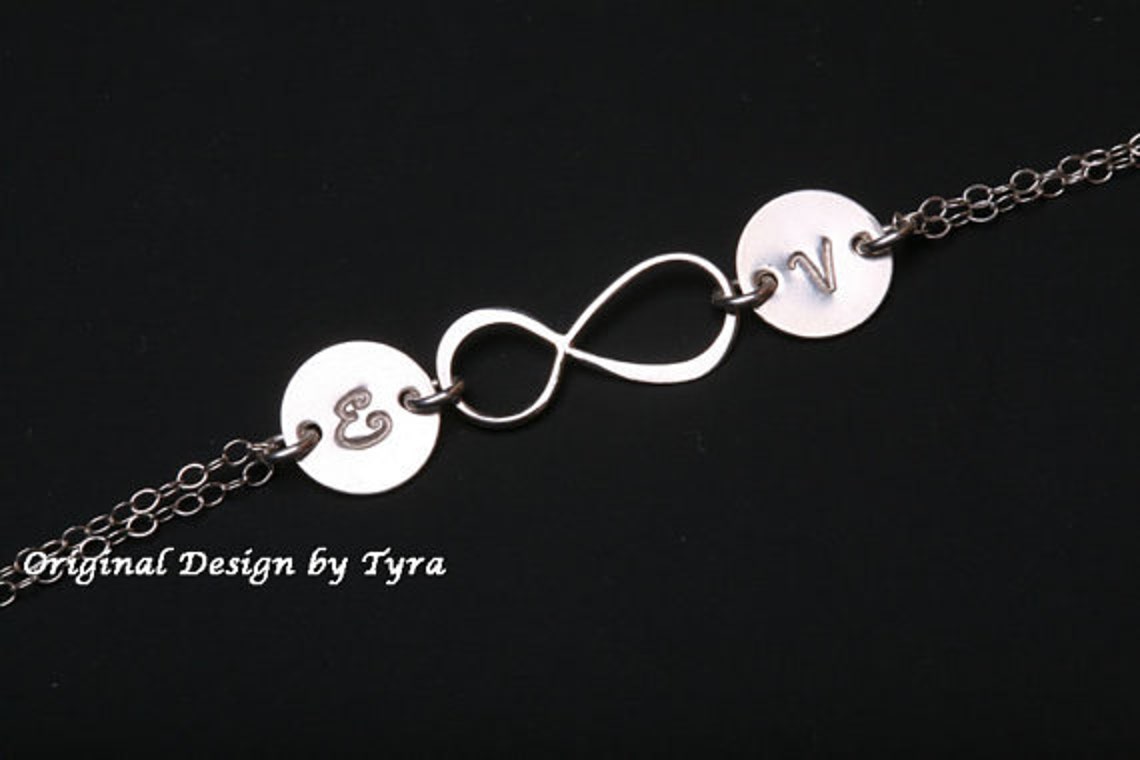 Sterling Silver Infinity Bracelet, Custom Initial Monogram, Couple ...