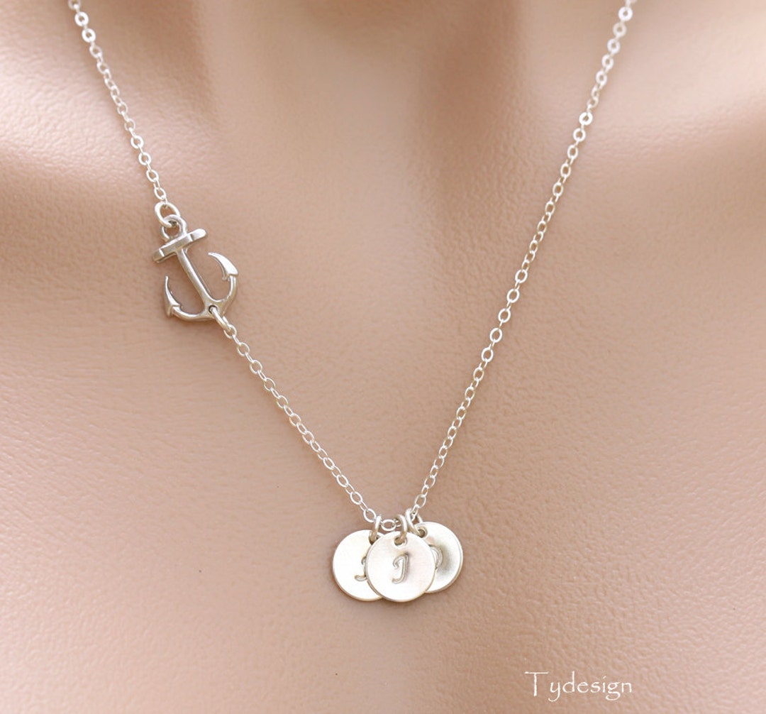 Personalized Anchor Necklace,bridesmaid Initial Necklace,sideways ...