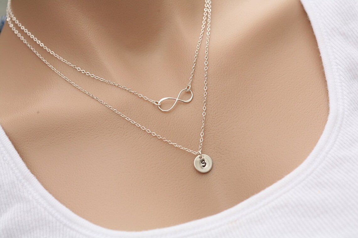 Double Layered Infinity Initial Necklacepersonalized Infinity | Etsy