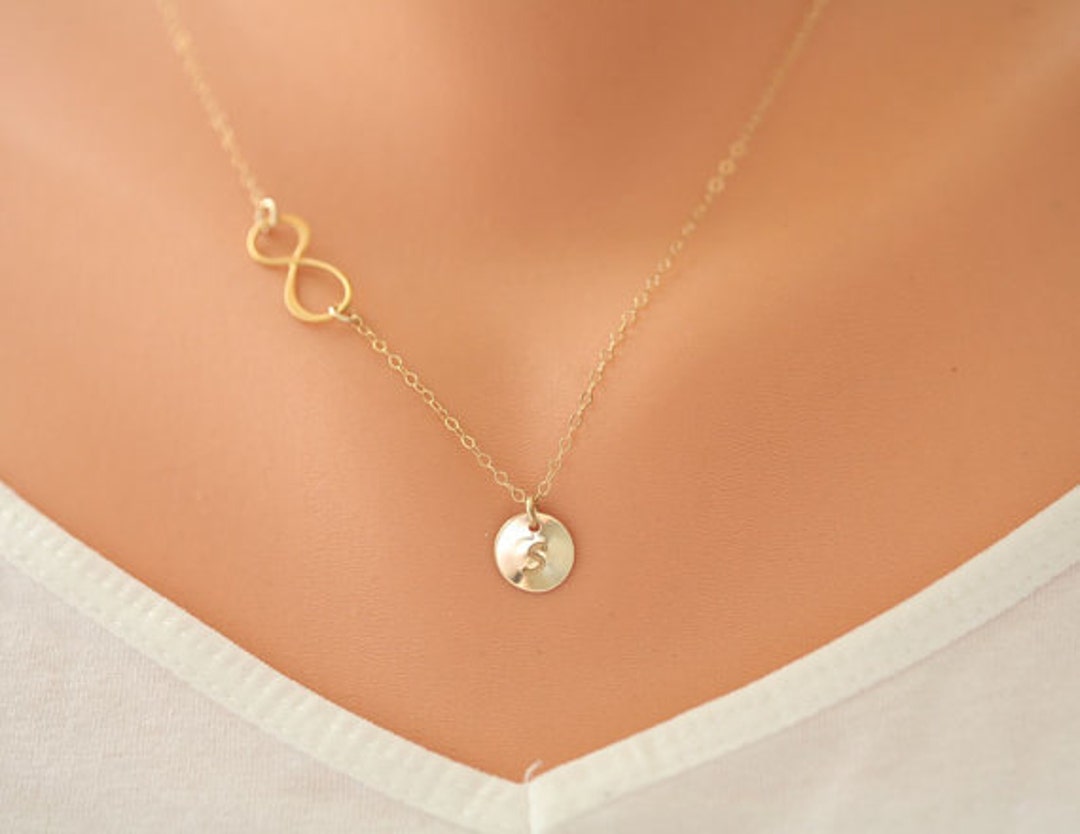 Gold Infinity Initial Necklacemonogram Disc Necklacesideways - Etsy
