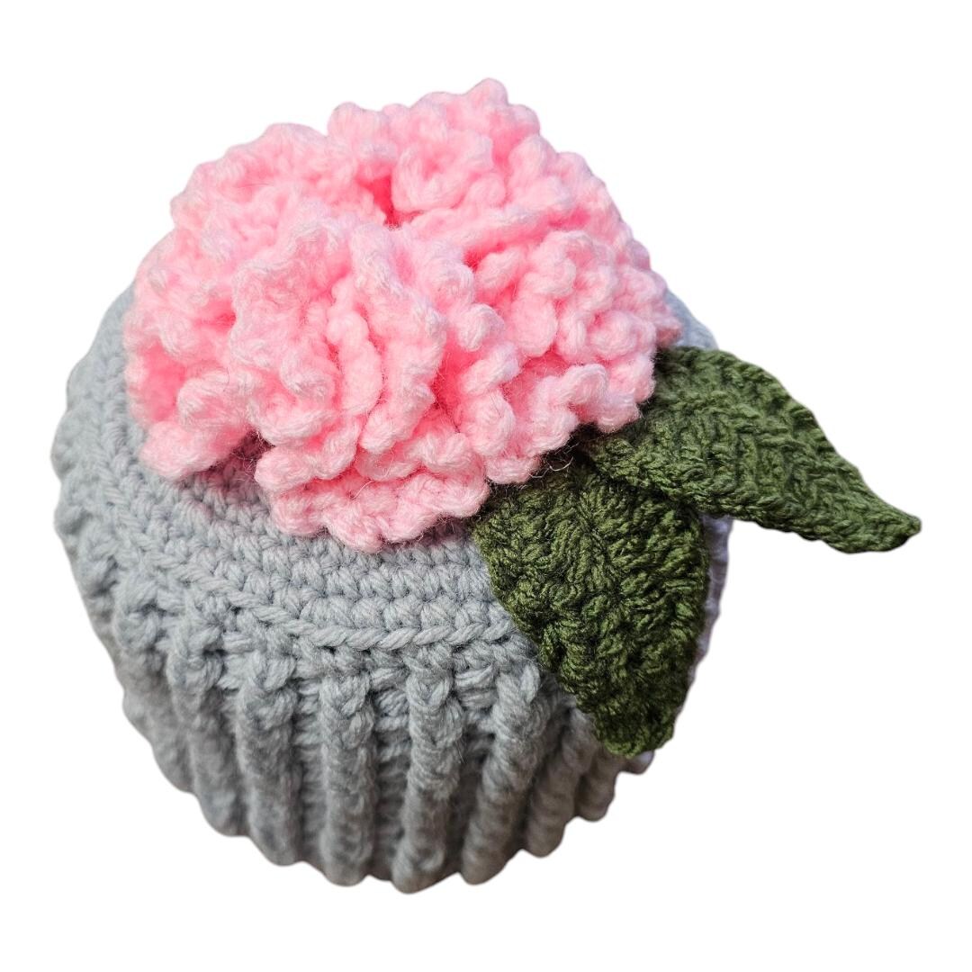Gray Crocheted Toilet Paper Roll Cover With Pink Floral Accent ...