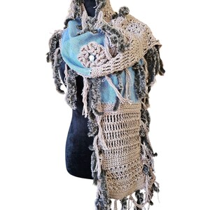 Boho / Hippie Crochet & Upcycled Denim Scarf - Etsy