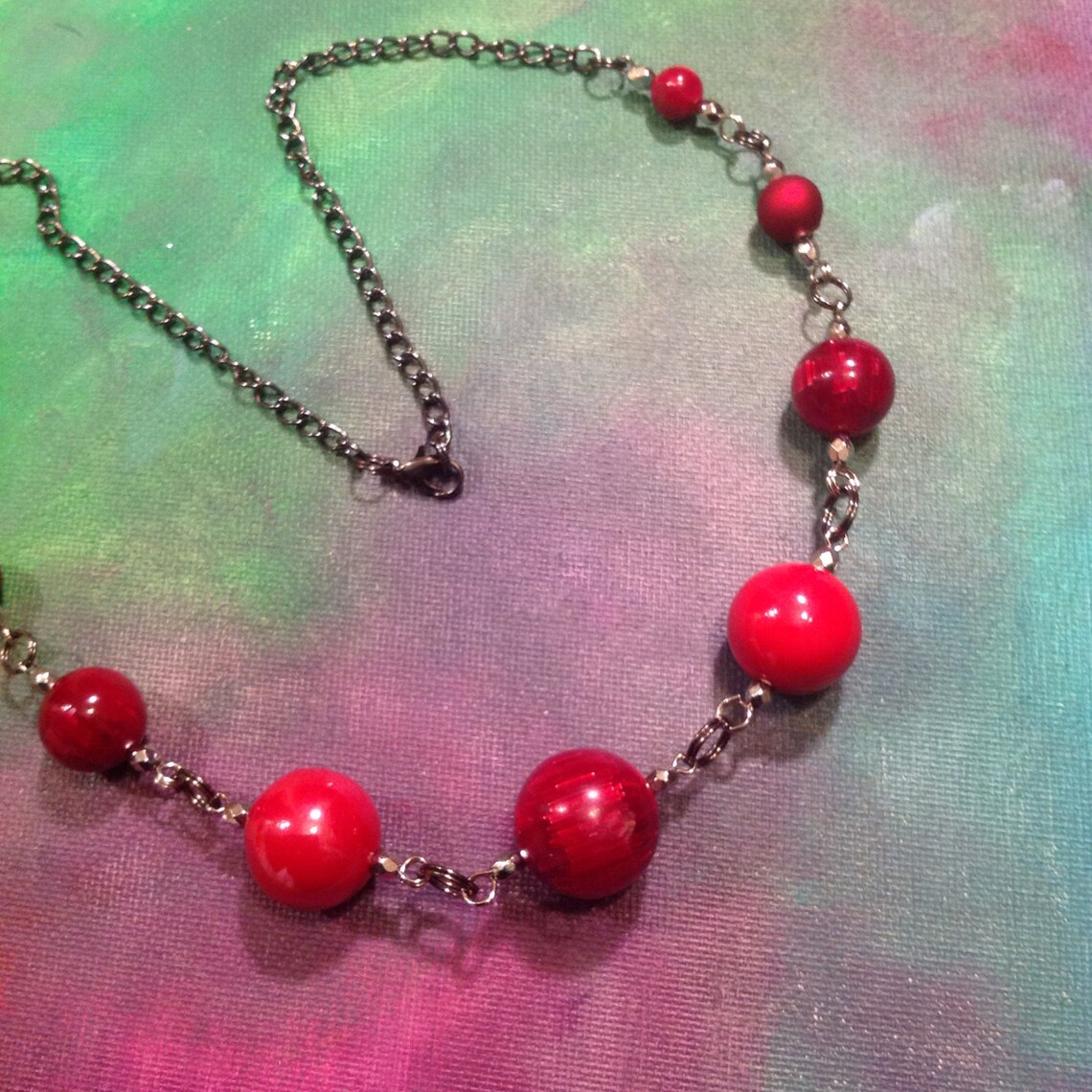 Red Beaded Necklace // Simple Necklace // Red Necklace // Chunky Red ...