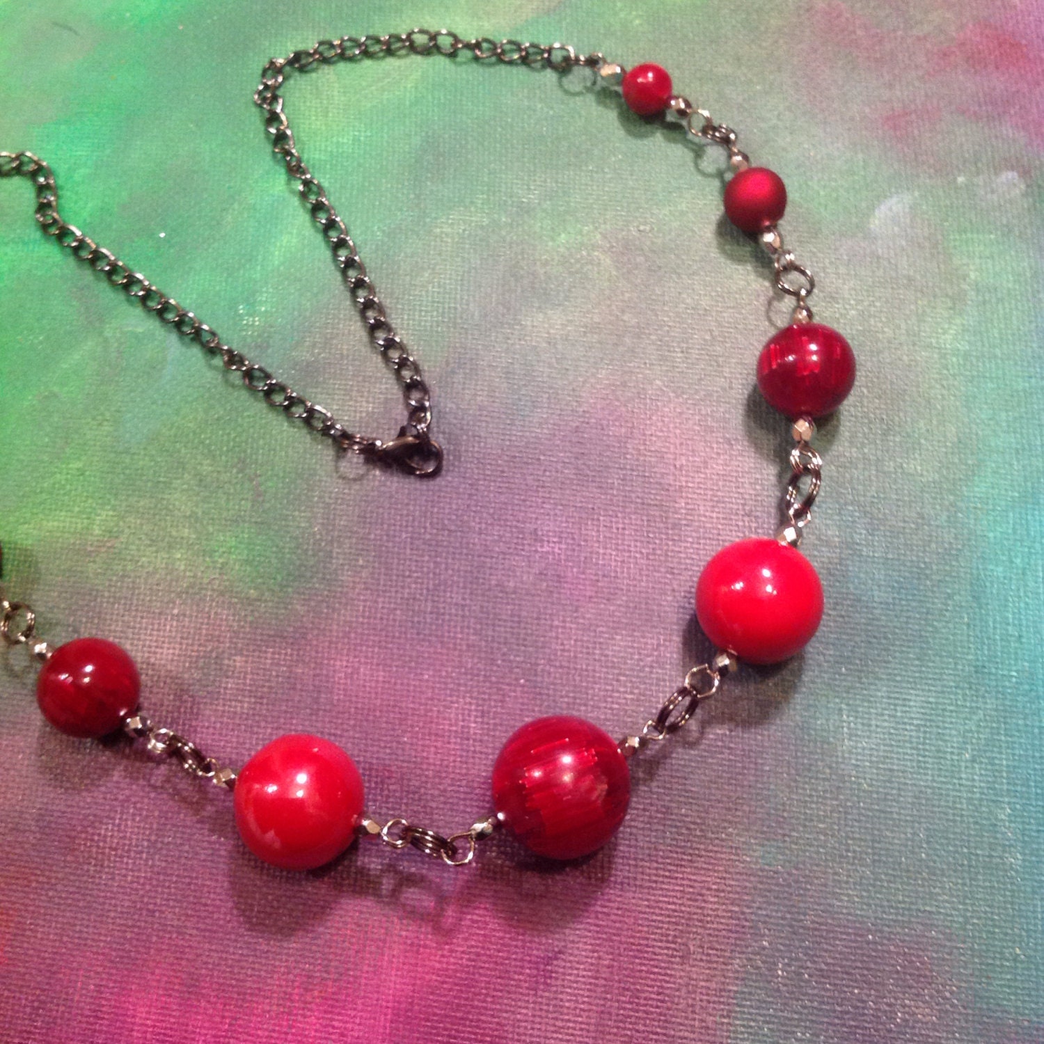 Red Beaded Necklace // Simple Necklace // Red Necklace // Chunky Red ...