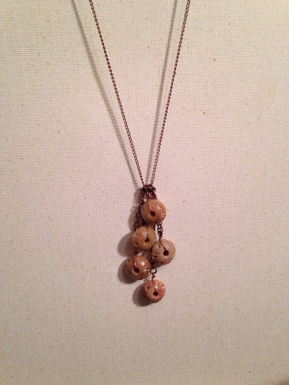 Long Dangle Necklace Beige Beads and Copper Chain // Boho Necklace ...