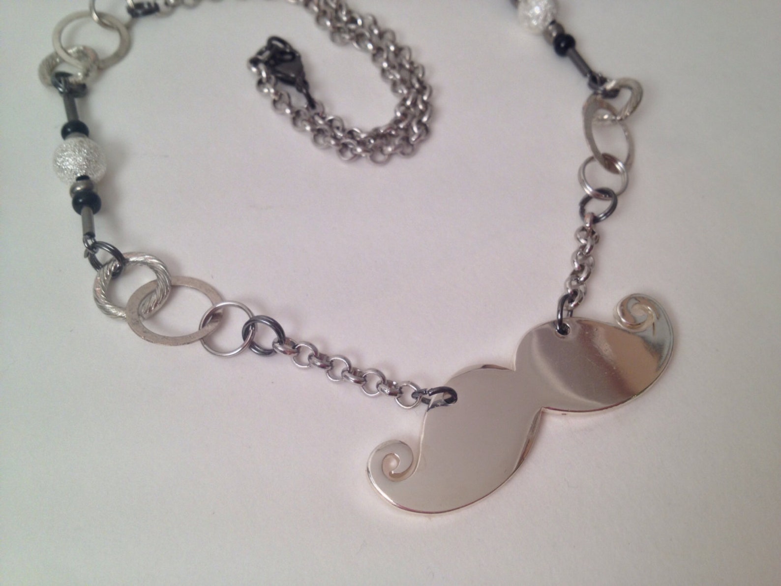 Mustache Necklace // Short Necklace // Silver Mustache // Simple Short ...