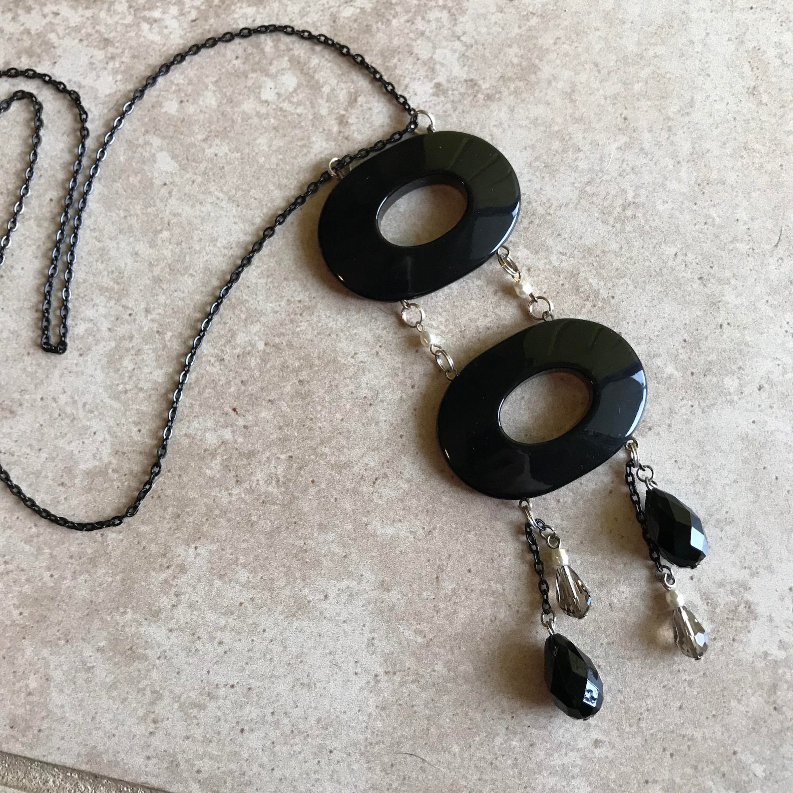 Modern Black Chunky Long Necklace Large Pendant - Etsy