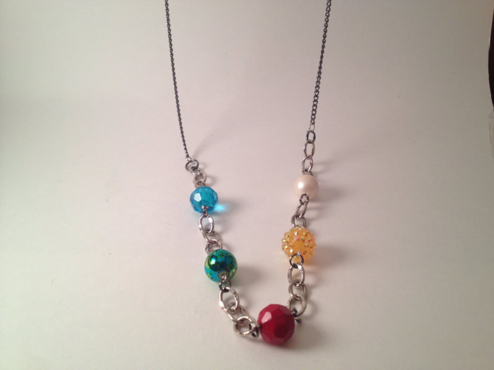 Rainbow Multicolor Beaded Necklace Silver Chain Bright Jewelry - Etsy