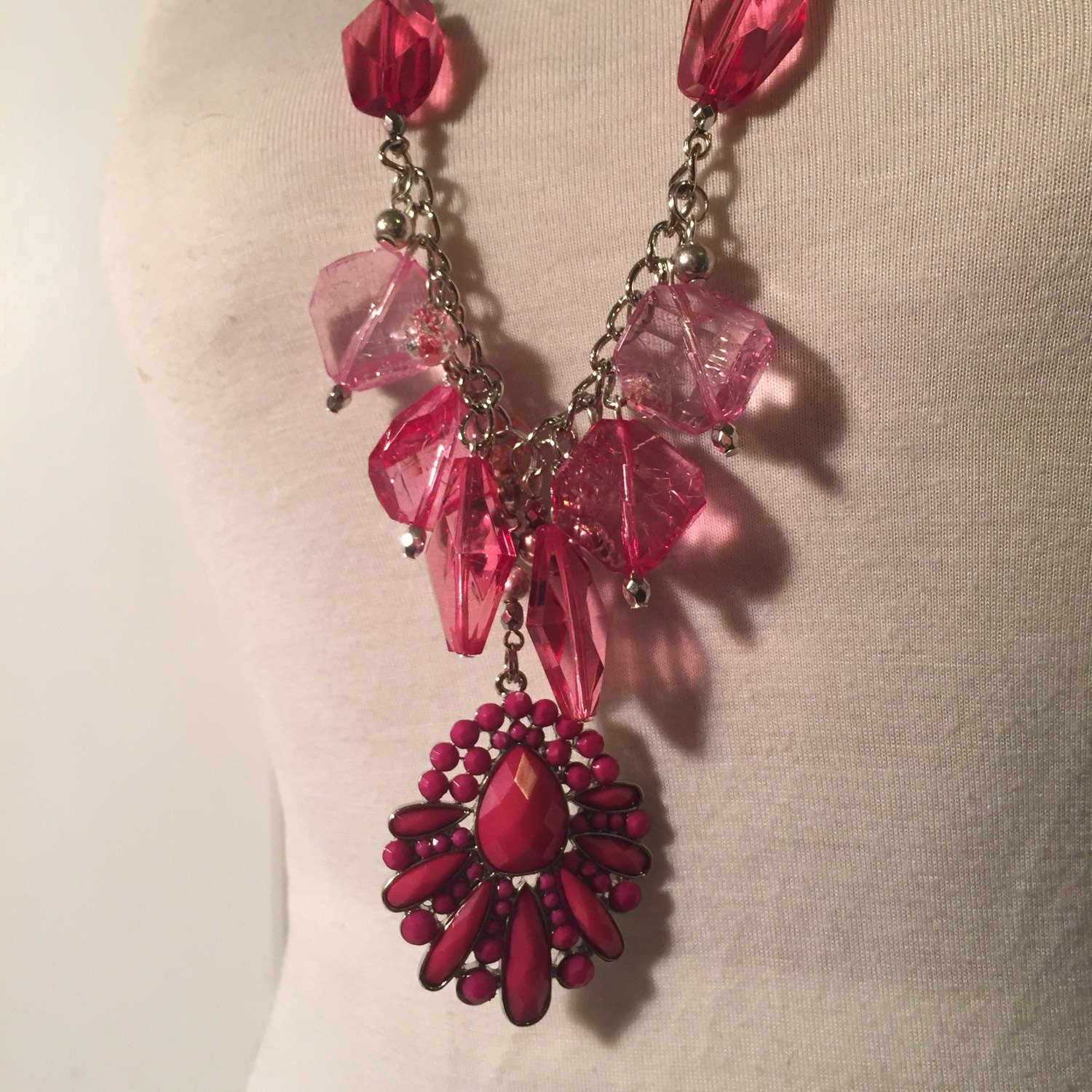 Long Pink Dangle Necklace // Bohemian Necklace // Hippie Necklace ...