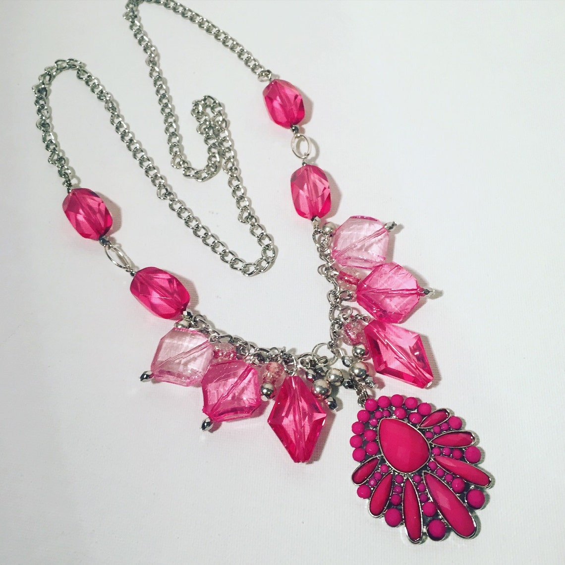 Long Pink Dangle Necklace // Bohemian Necklace // Hippie Necklace ...