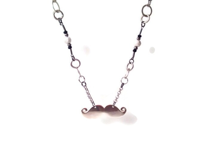 Mustache Necklace // Short Necklace // Silver Mustache // Simple Short ...