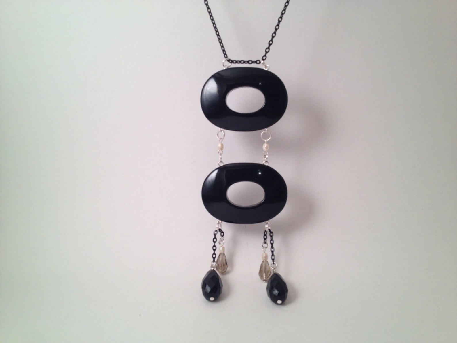 Modern Black Chunky Long Necklace Large Pendant - Etsy