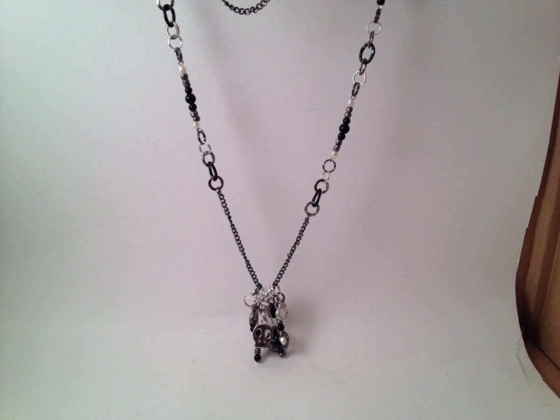 Skull and Handcuff Charm Necklace Halloween Jewelry Black and - Etsy