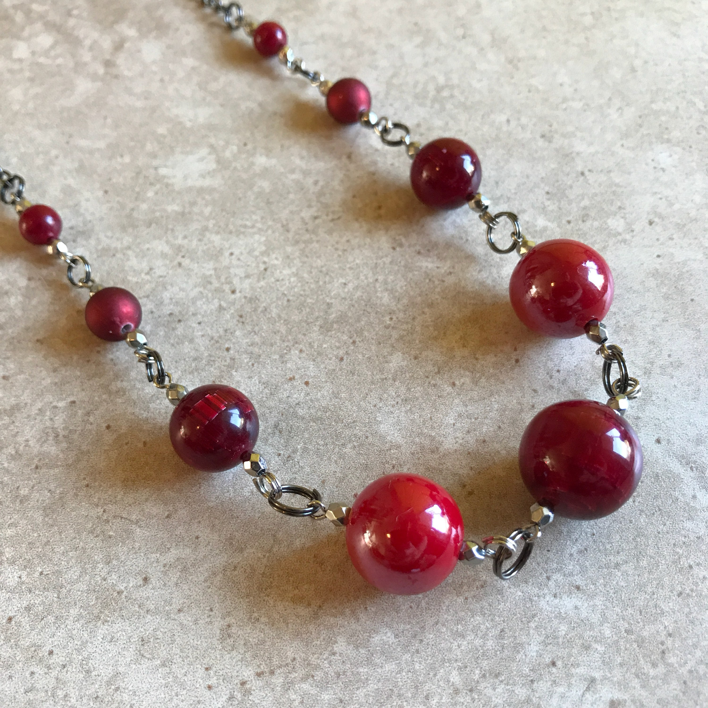 Red Beaded Necklace // Simple Necklace // Red Necklace // Chunky Red ...