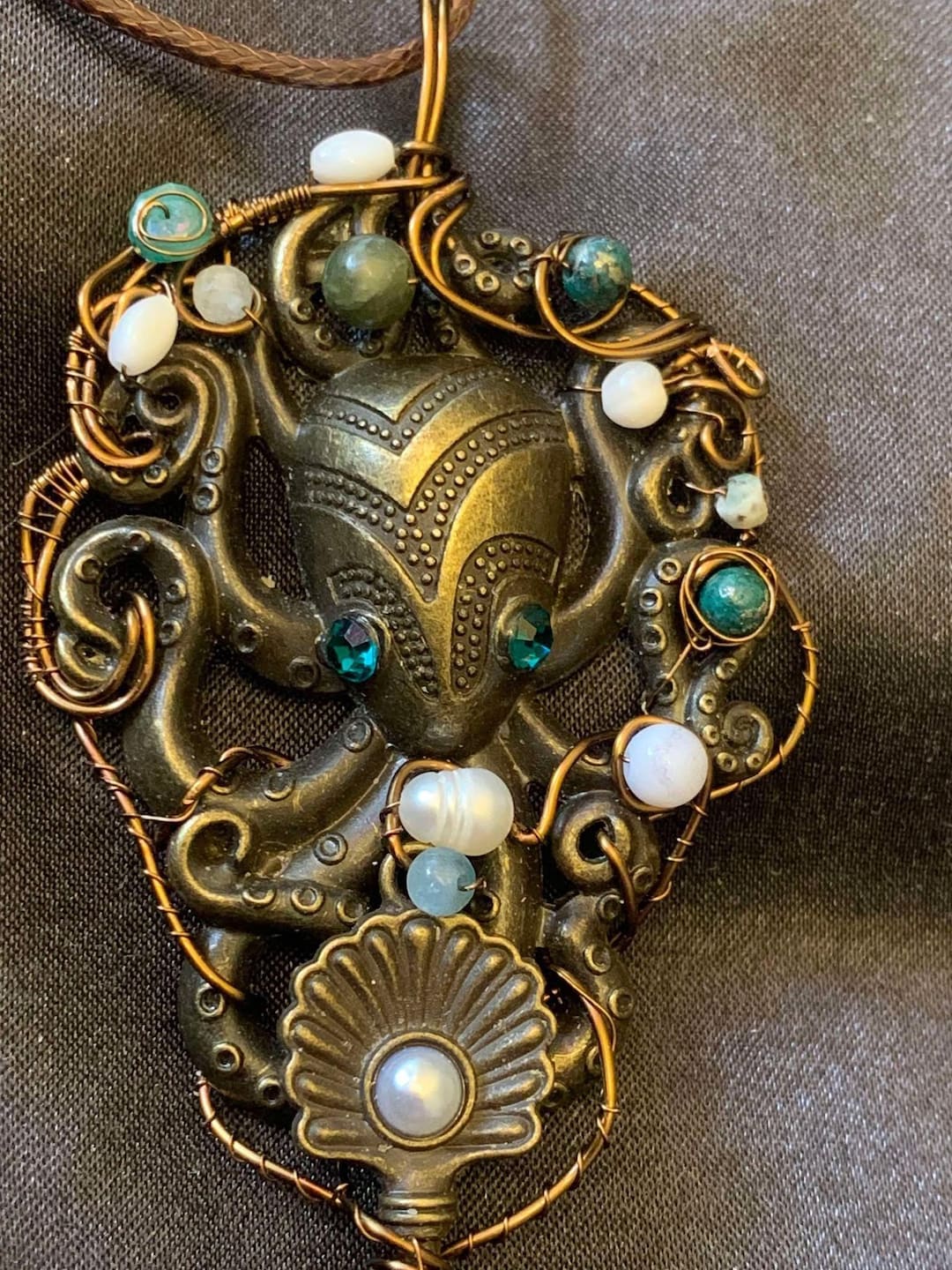 Treasure Guardian- Octopus Key Statement Pendant With Pearls and Gems ...