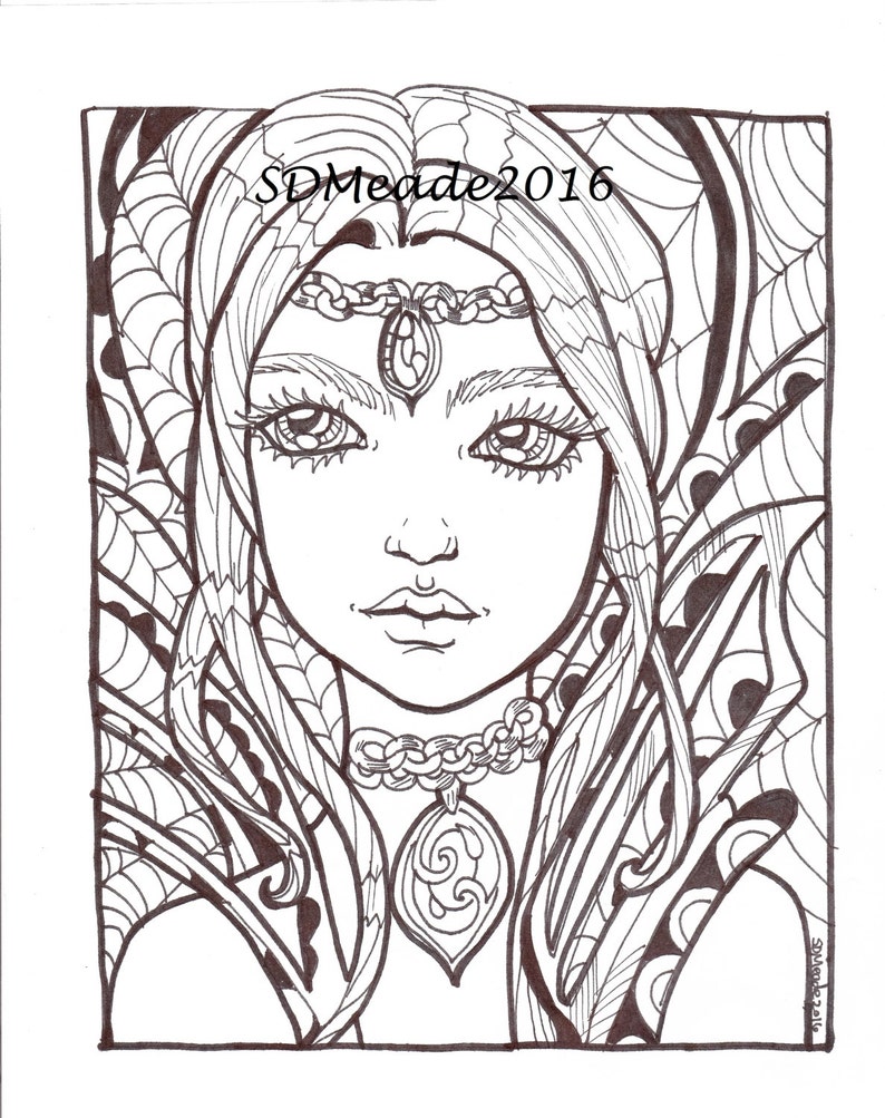 Digital Stamp-shadow Princess, Adult Coloring Page, Girl, Gothic ...