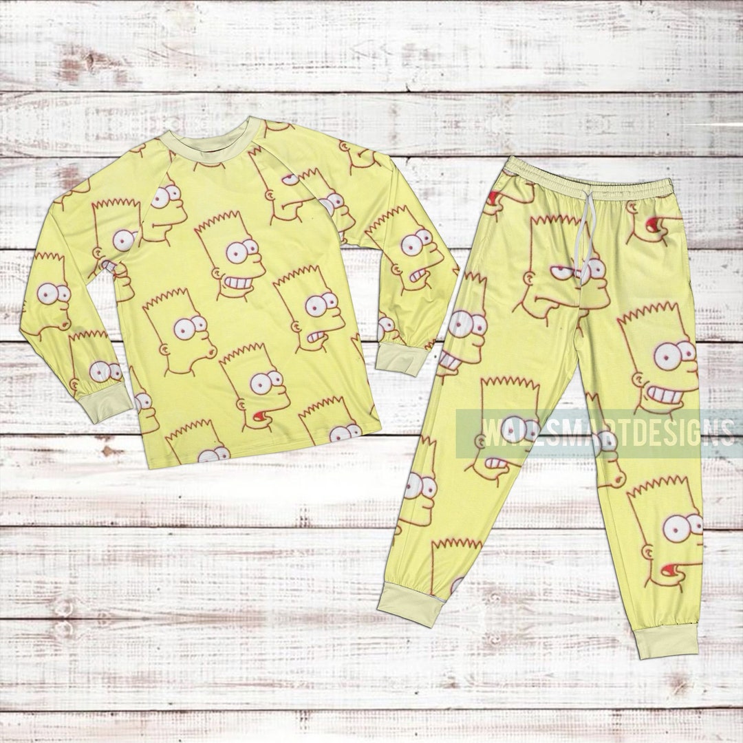 Cute Bart Simpson Pattern Raglan Pajamas Set, Cartoon the Simpson ...
