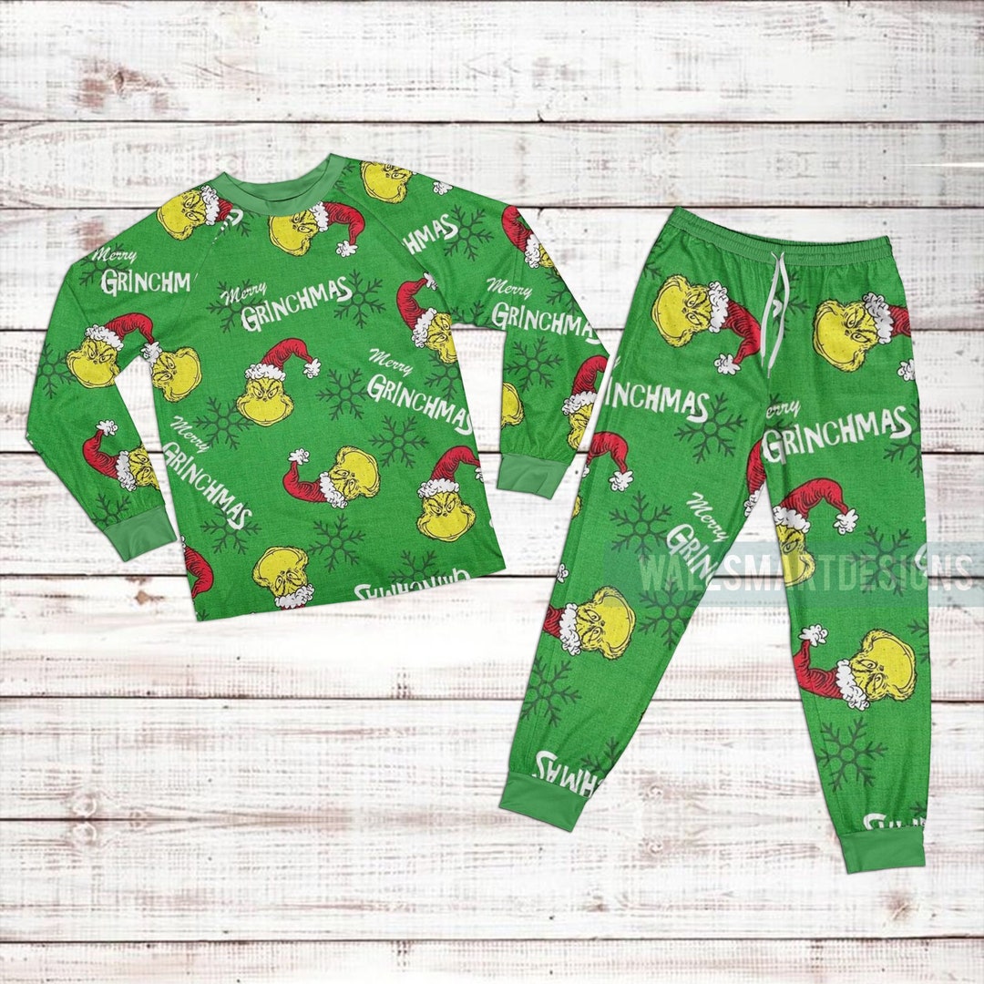 Grinch Christmas Pattern Raglan Pajamas Set Cartoon Grinch - Etsy