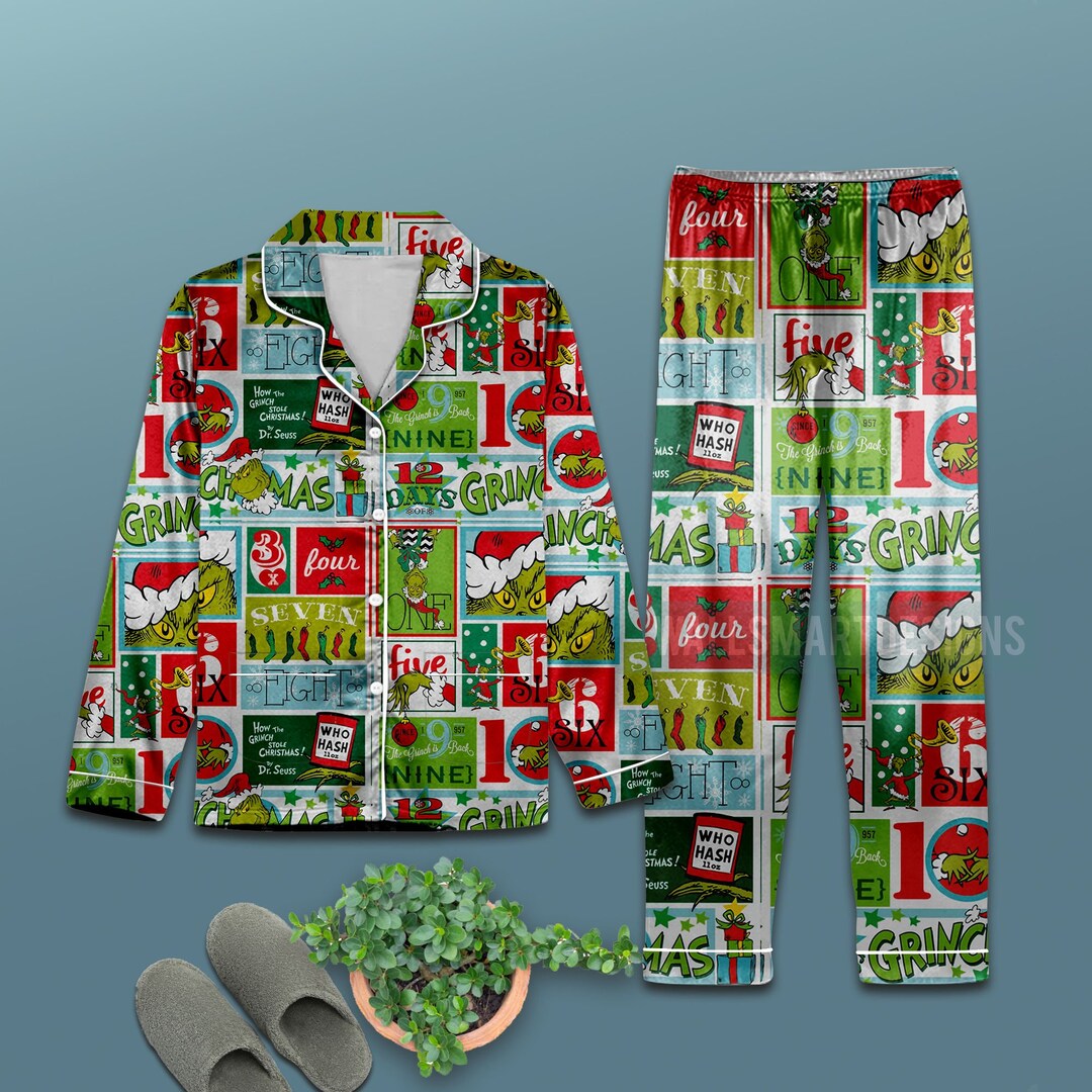 Grinch Pattern Christmas Satin Pajamas Set Grinch Pyjamas - Etsy Australia