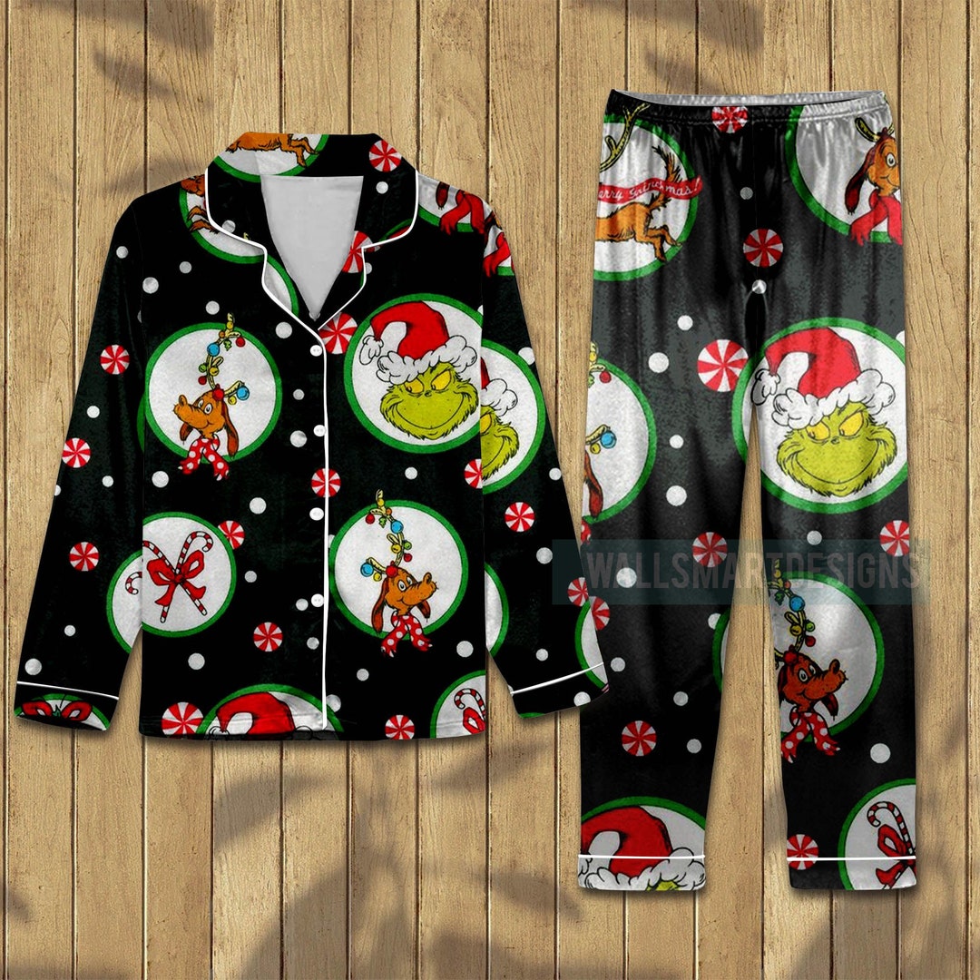 Grinch Pattern Christmas Satin Pajamas Set Grinch Pyjamas - Etsy
