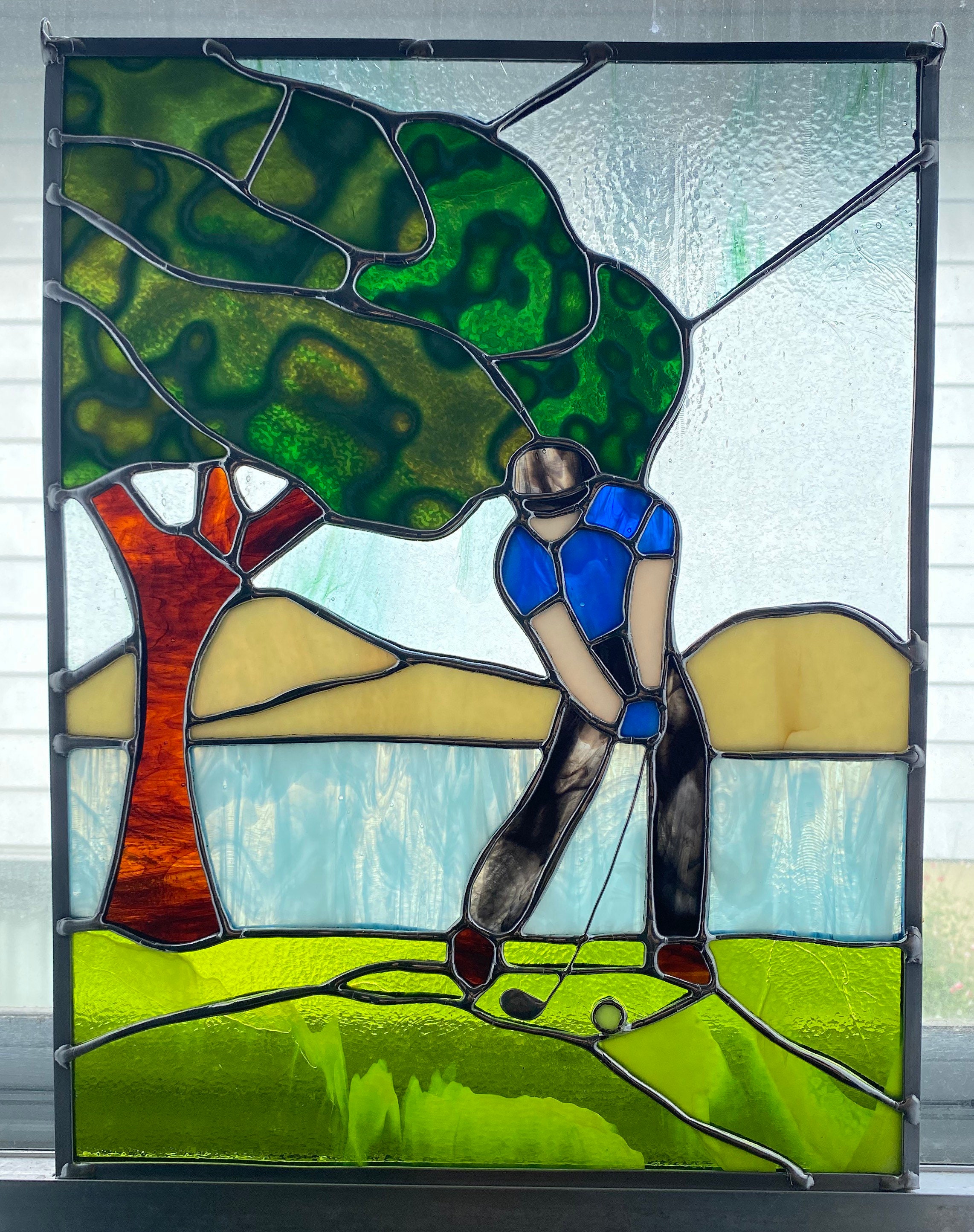 Golfers Paradise Stained Glass Panel | Etsy