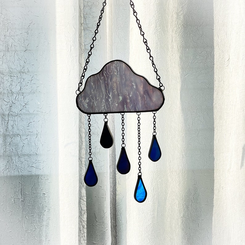 Large Stained Glass Rain Cloud & Raindrops - Etsy