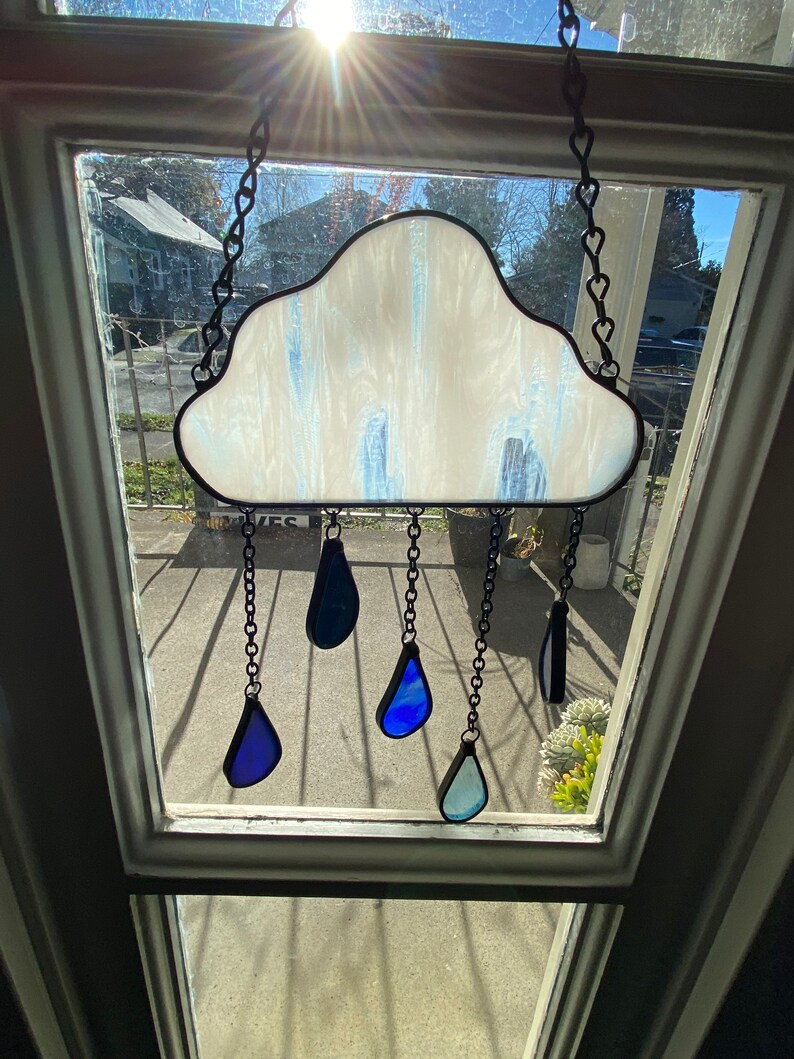 Large Stained Glass Rain Cloud & Raindrops - Etsy