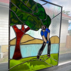 Golfers Paradise Stained Glass Panel - Etsy