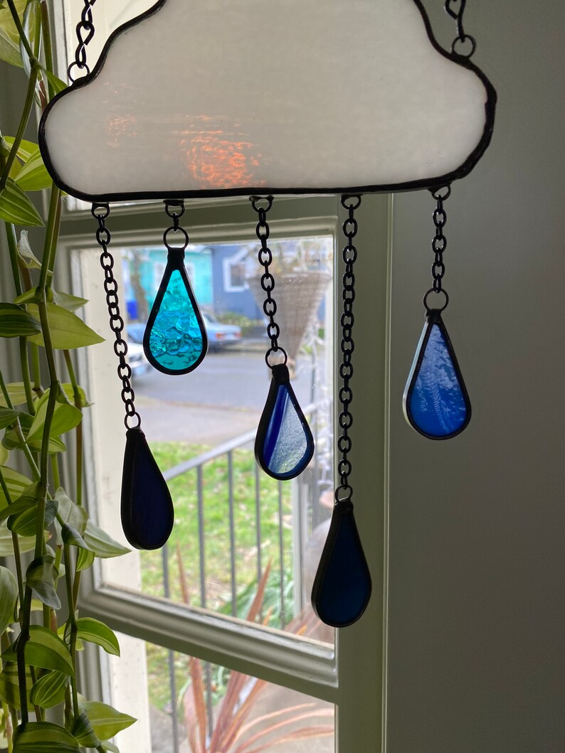 Large Stained Glass Rain Cloud & Raindrops | Etsy