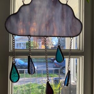 Large Stained Glass Rain Cloud & Raindrops - Etsy