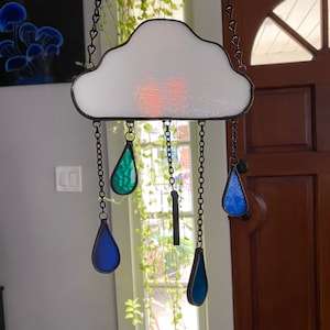 Large Stained Glass Rain Cloud & Raindrops - Etsy