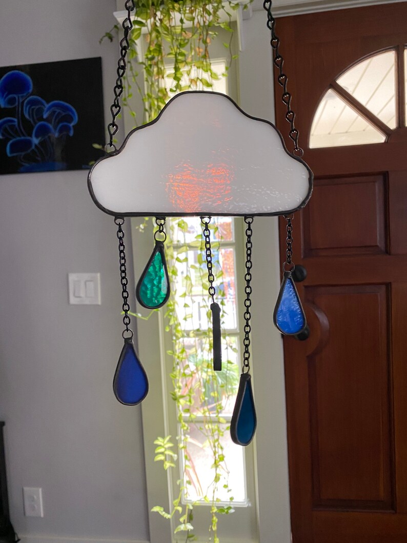 Large Stained Glass Rain Cloud & Raindrops - Etsy