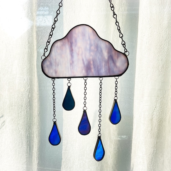 Large Stained Glass Rain Cloud & Raindrops | Etsy