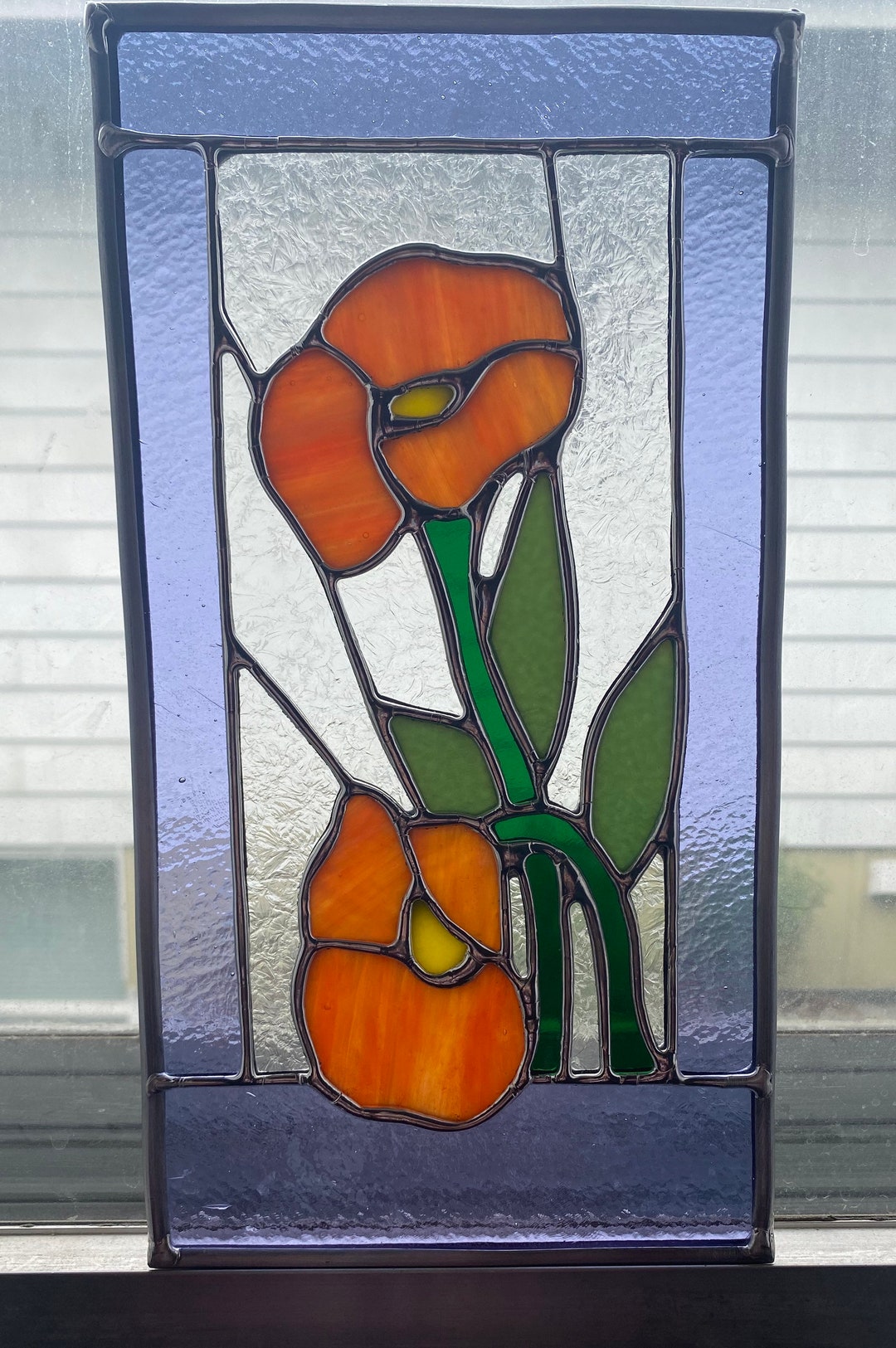 Stained Glass Poppy Flower Panel, Poppies Suncatcher - Etsy