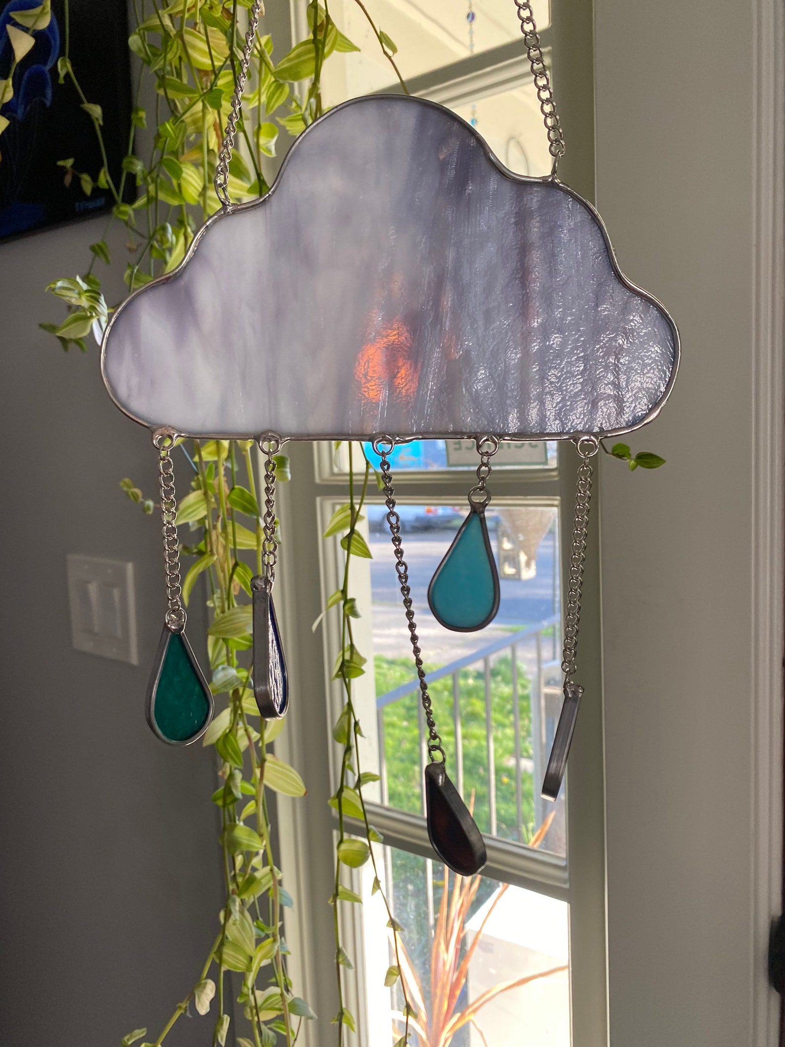Large Stained Glass Rain Cloud & Raindrops | Etsy