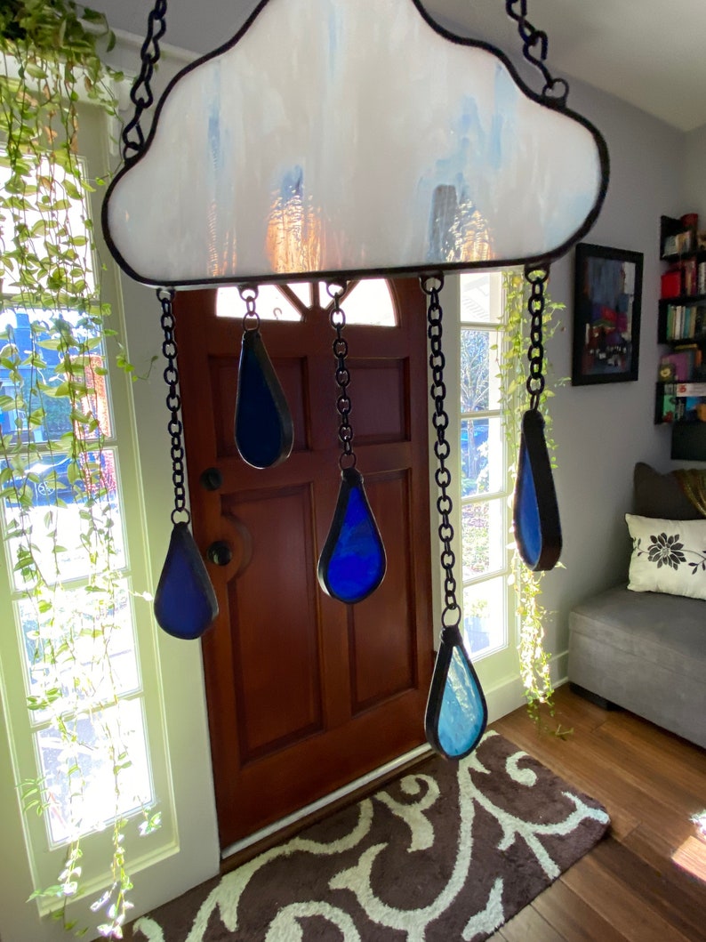 Large Stained Glass Rain Cloud & Raindrops | Etsy