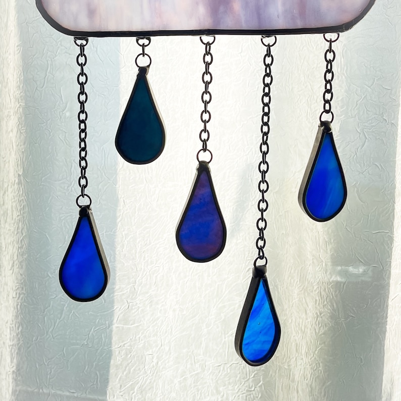 Large Stained Glass Rain Cloud & Raindrops - Etsy