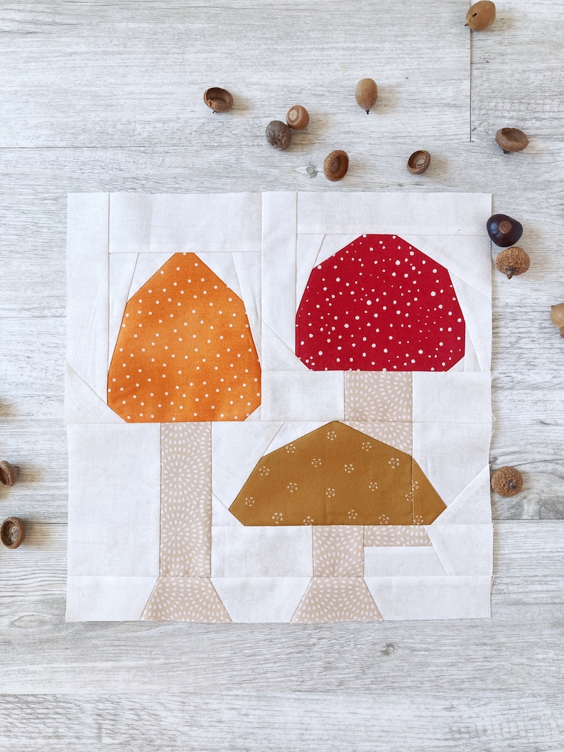 Woodland Shrooms Quilt Block Pattern, Intermediate Foundation Paper ...